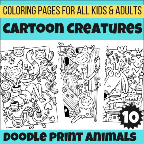 Cartoon Creatures Doodle Coloring Pages, Zen Doodle Animals Coloring ...
