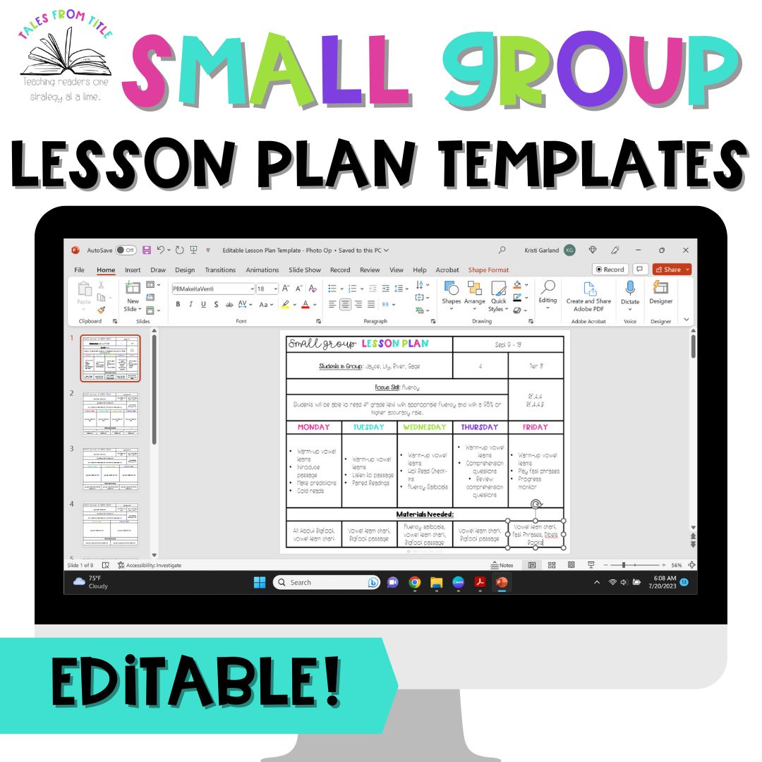 Editable Intervention Small Group Lesson Plan Template Made By Teachers