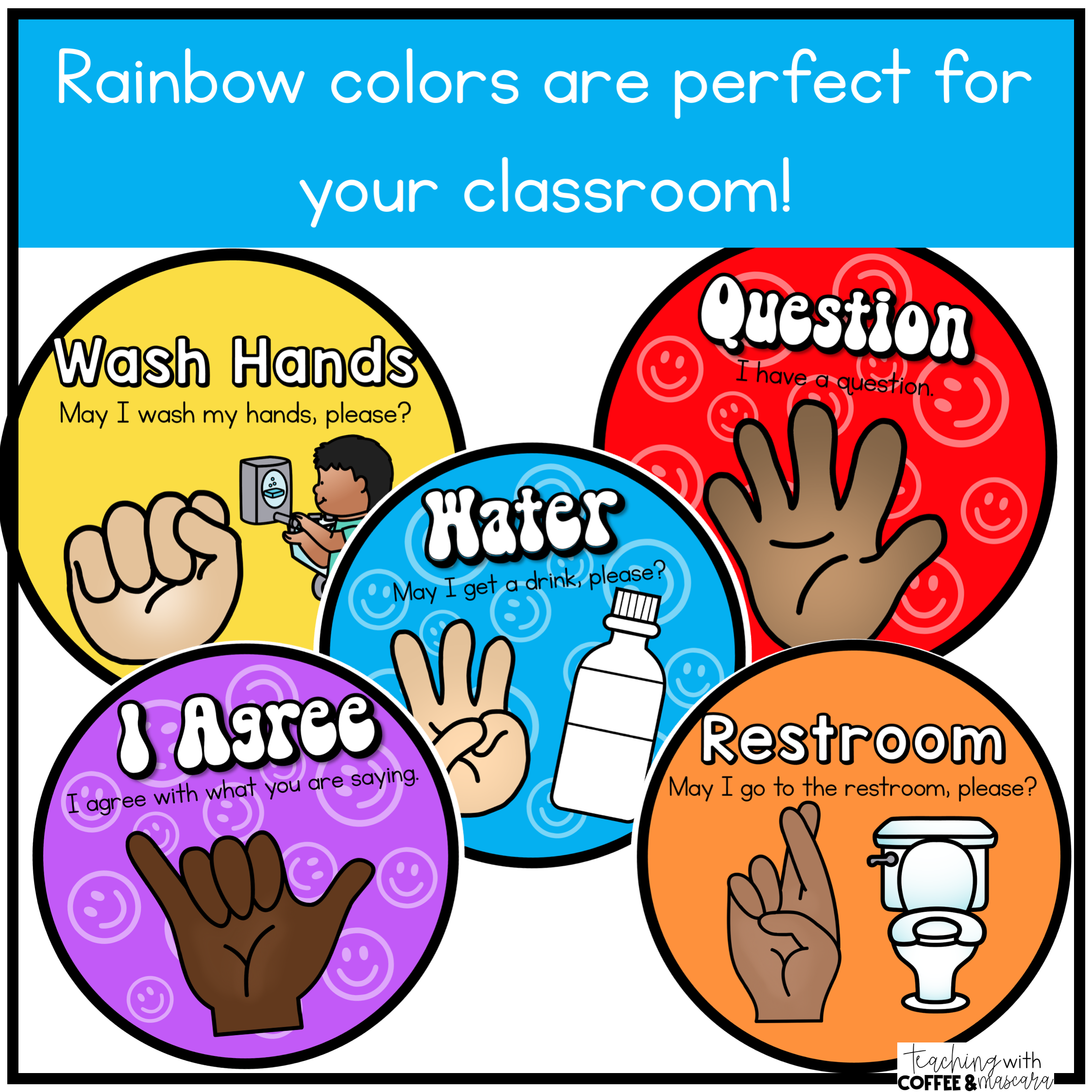 Rainbow Retro Hand Signal Posters | Made By Teachers