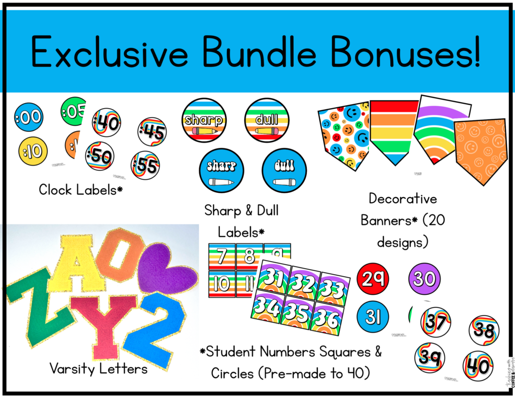 Retro Classroom Decor Bundle - Rainbow Color Scheme | Made By Teachers
