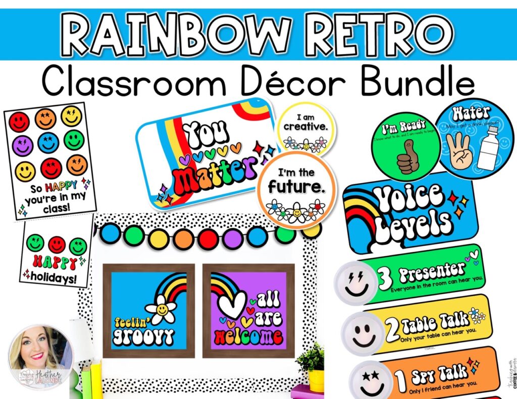 Retro Classroom Decor Bundle - Rainbow Color Scheme | Made By Teachers