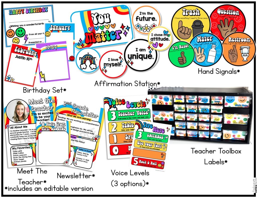 Retro Classroom Decor Bundle - Rainbow Color Scheme | Made By Teachers