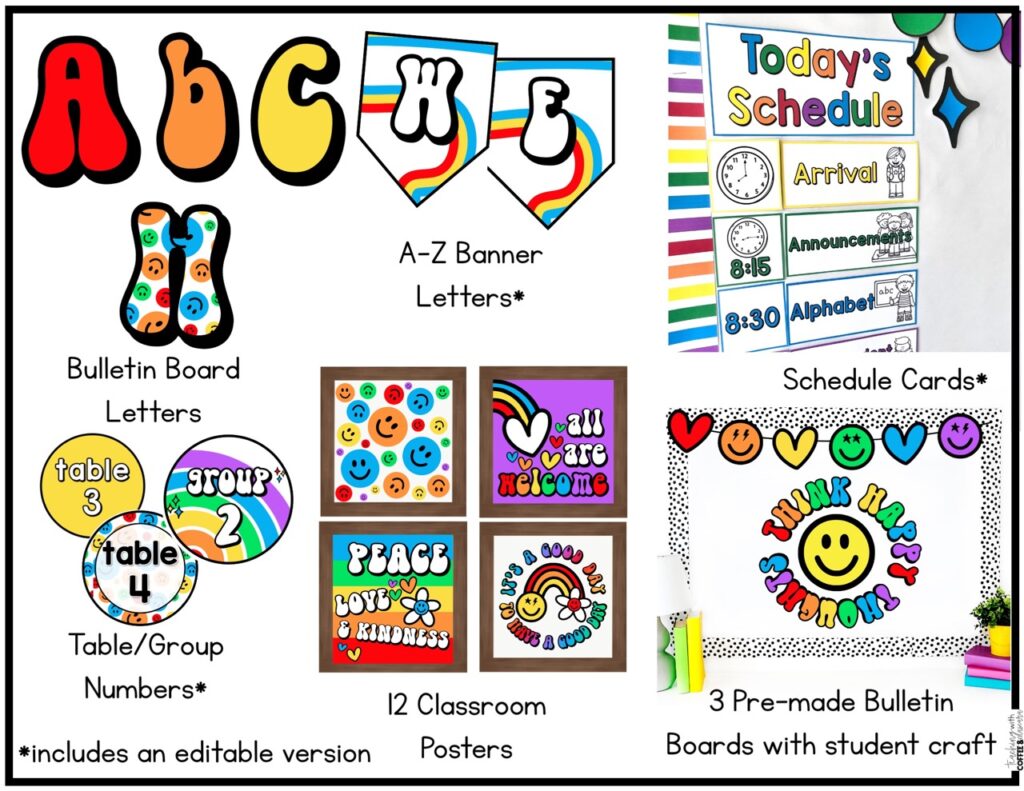 Retro Classroom Decor Bundle - Rainbow Color Scheme | Made By Teachers
