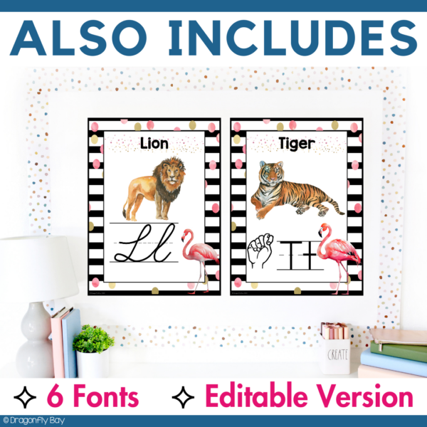 Flamingo Alphabet Classroom Décor Posters in 6 Fonts EDITABLE | Made By ...