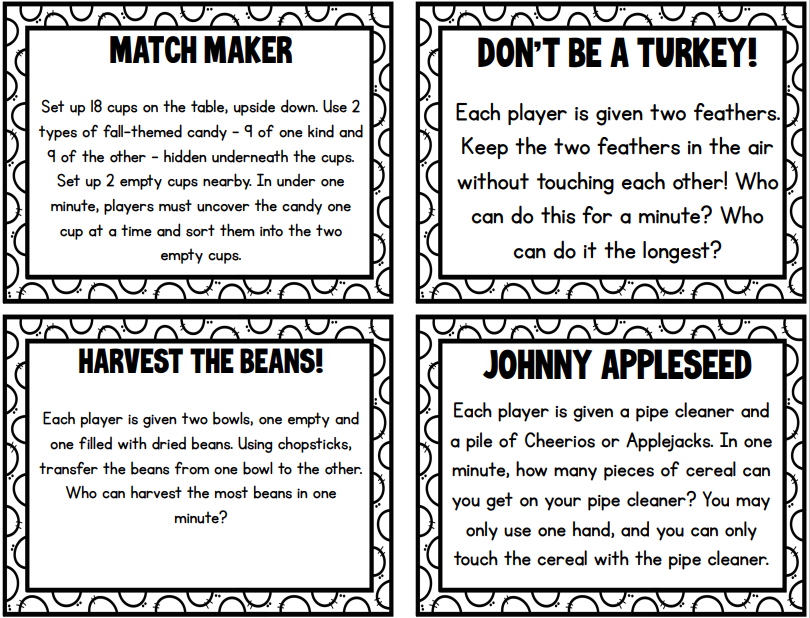 Fall Thanksgiving Minute To Win It Challenges - TASK CARDS AND DISPLAY ...