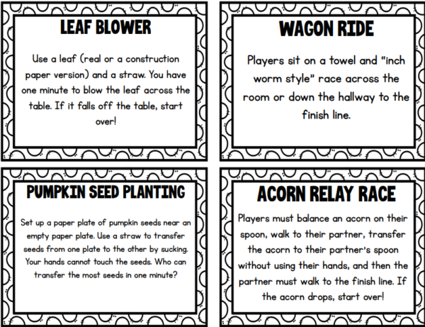 Fall Thanksgiving Minute To Win It Challenges - TASK CARDS AND DISPLAY ...