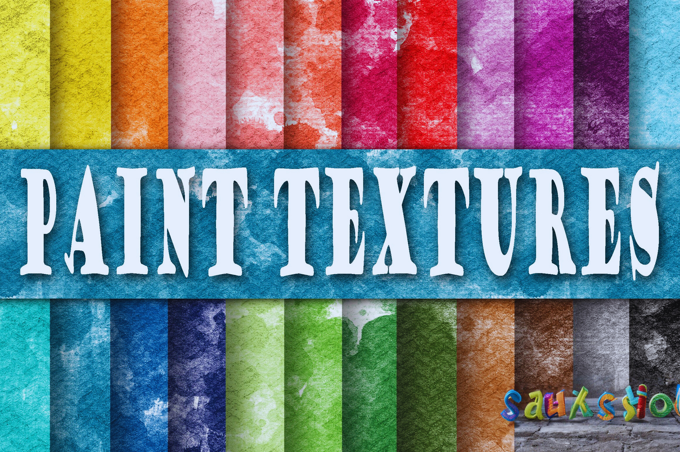 Watercolor Texture Digital Paper, Bright Rainbow Colors Watercolor ...