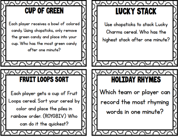 St. Patrick's Day Minute To Win It Challenges - TASK CARDS AND DISPLAY ...