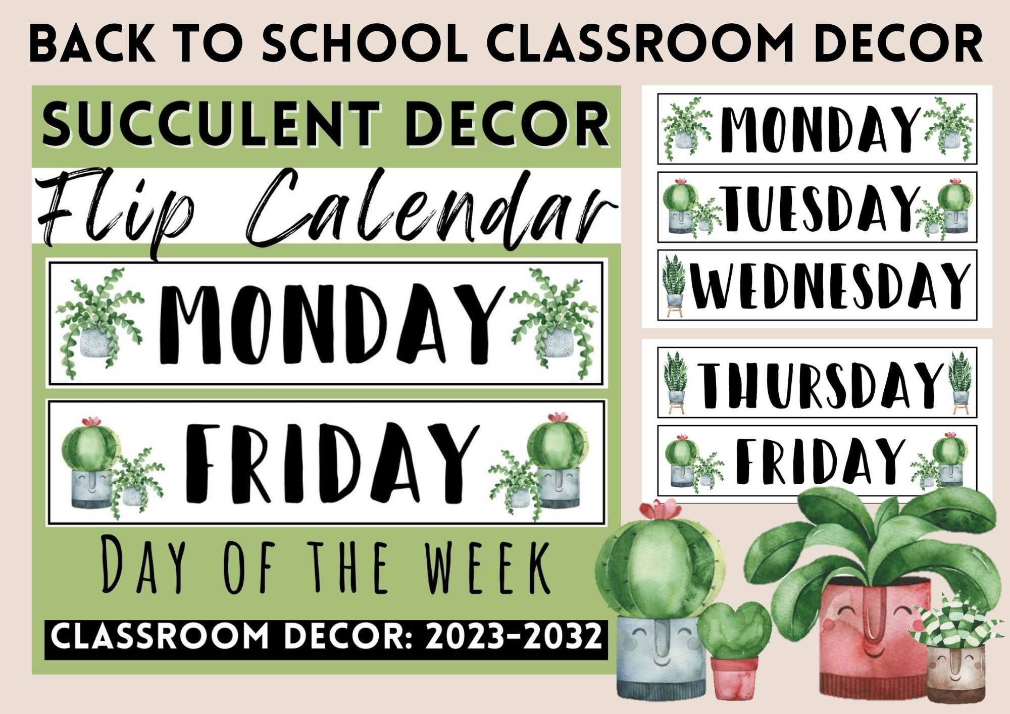 Flip Calendar | Day of the Week | Succulent Classroom Décor Whiteboard ...