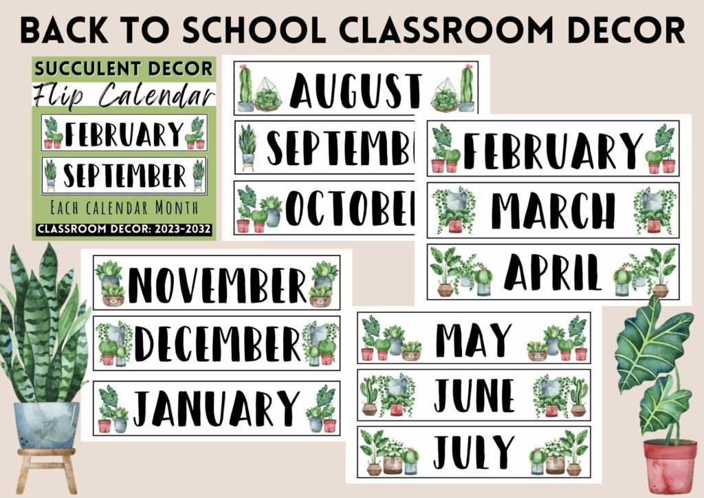 Flip Calendar | Day of the Week | Succulent Classroom Décor Whiteboard ...