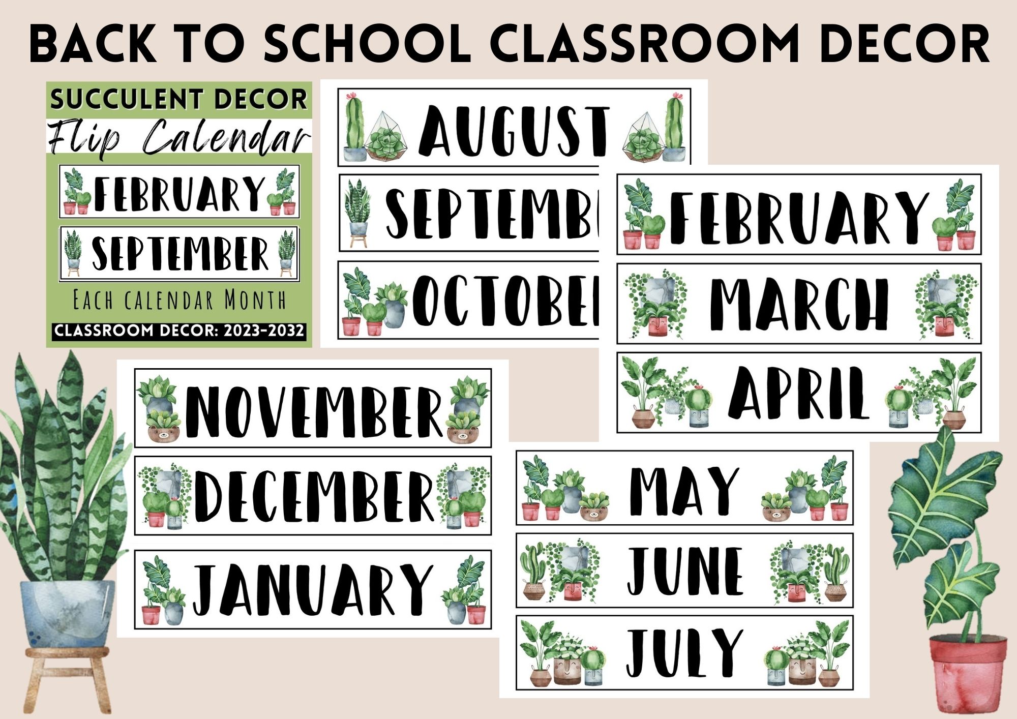 Flip Calendar | Day of the Week | Succulent Classroom Décor Whiteboard ...