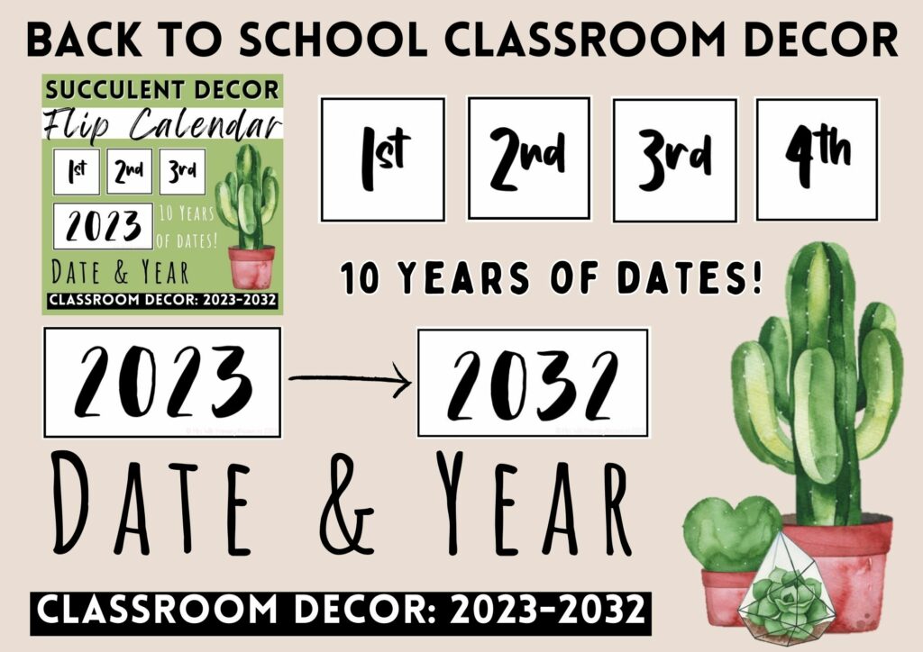 Flip Calendar | Day of the Week | Succulent Classroom Décor Whiteboard ...