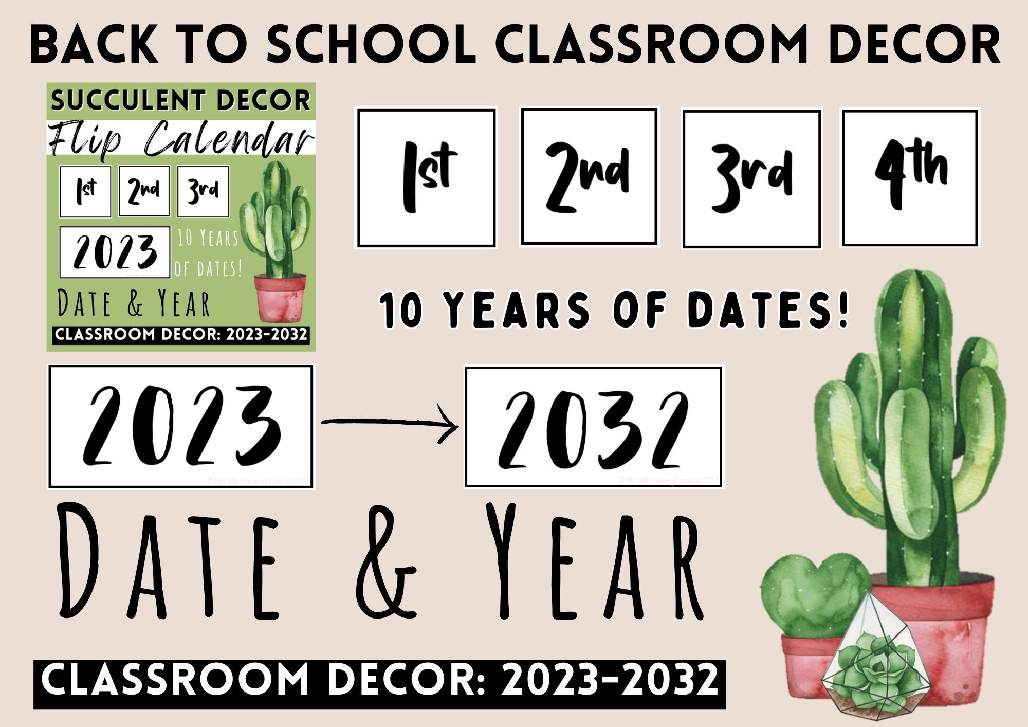 Flip Calendar | Day of the Week | Succulent Classroom Décor Whiteboard ...