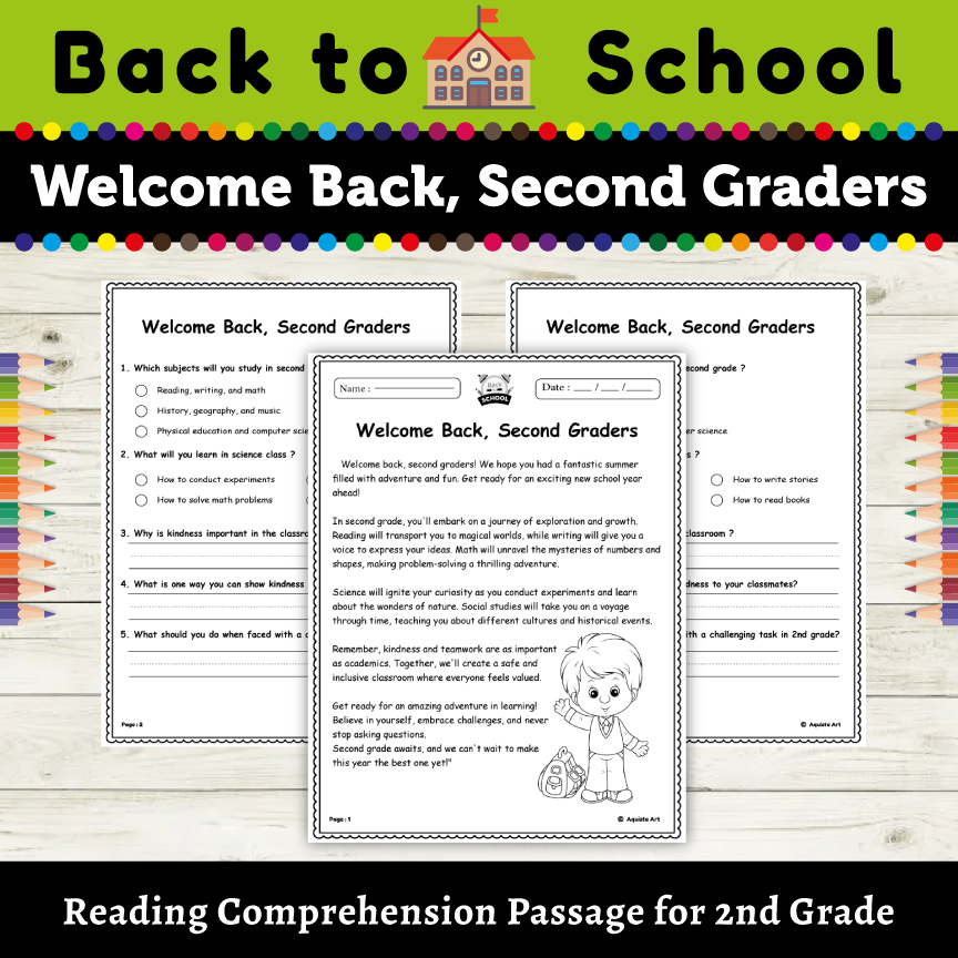 Welcome Back, Second Graders : Reading Comprehension Passage for 2nd ...