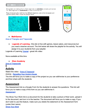 Complete Online Distance Learning 7th Math Area of Trapezoid 7.GM.2.1 ...