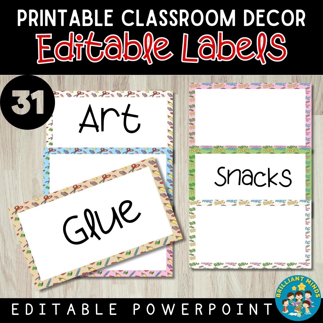 Book Bin or Multipurpose Labels, Editable Classroom Decor Borders ...