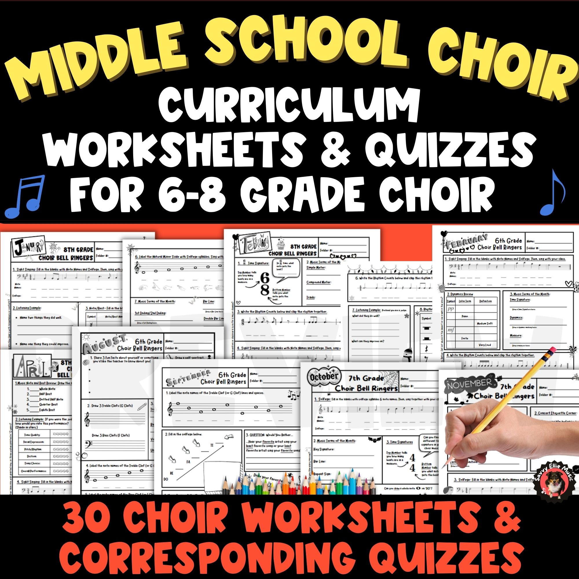 Middle School Choir Curriculum Monthly Worksheets & Quizzes for 6-8 ...