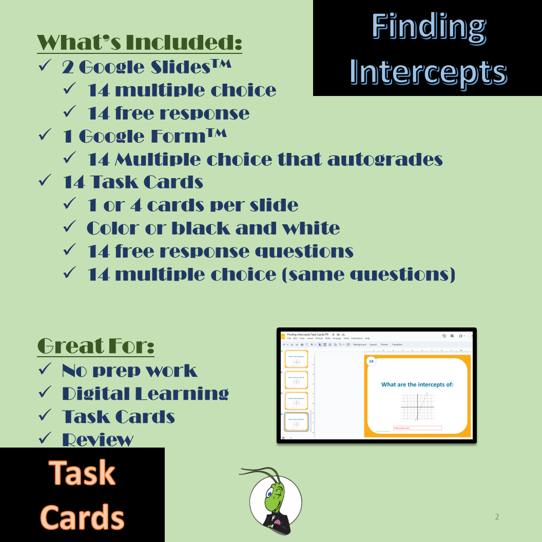 Intercepts from a Linear Graph and Standard Form Algebra 1 Task Cards ...