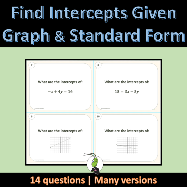 Intercepts from a Linear Graph and Standard Form Algebra 1 Task Cards ...