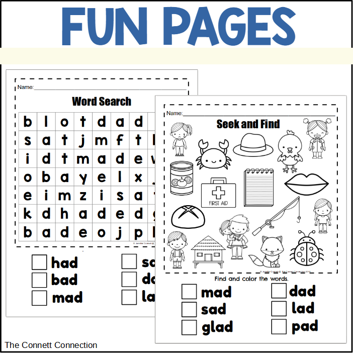 AD Word Family No Prep Worksheets | Made By Teachers