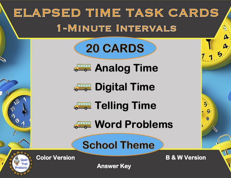 Elapsed Time Task Cards with 1-Minute Intervals | Made By Teachers