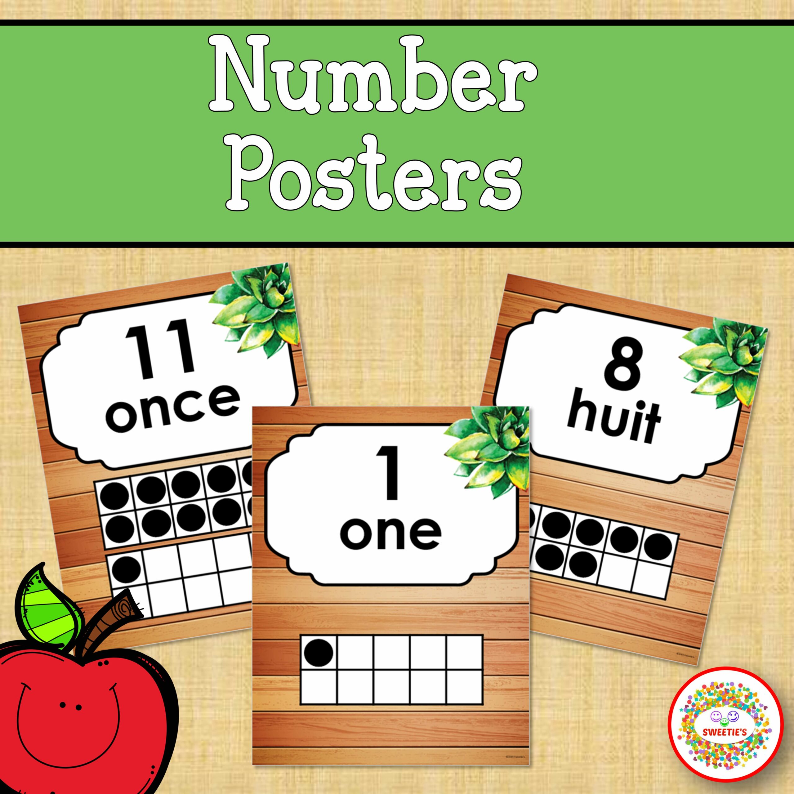 Number Posters Farmhouse Succulent English Spanish French | Made By ...