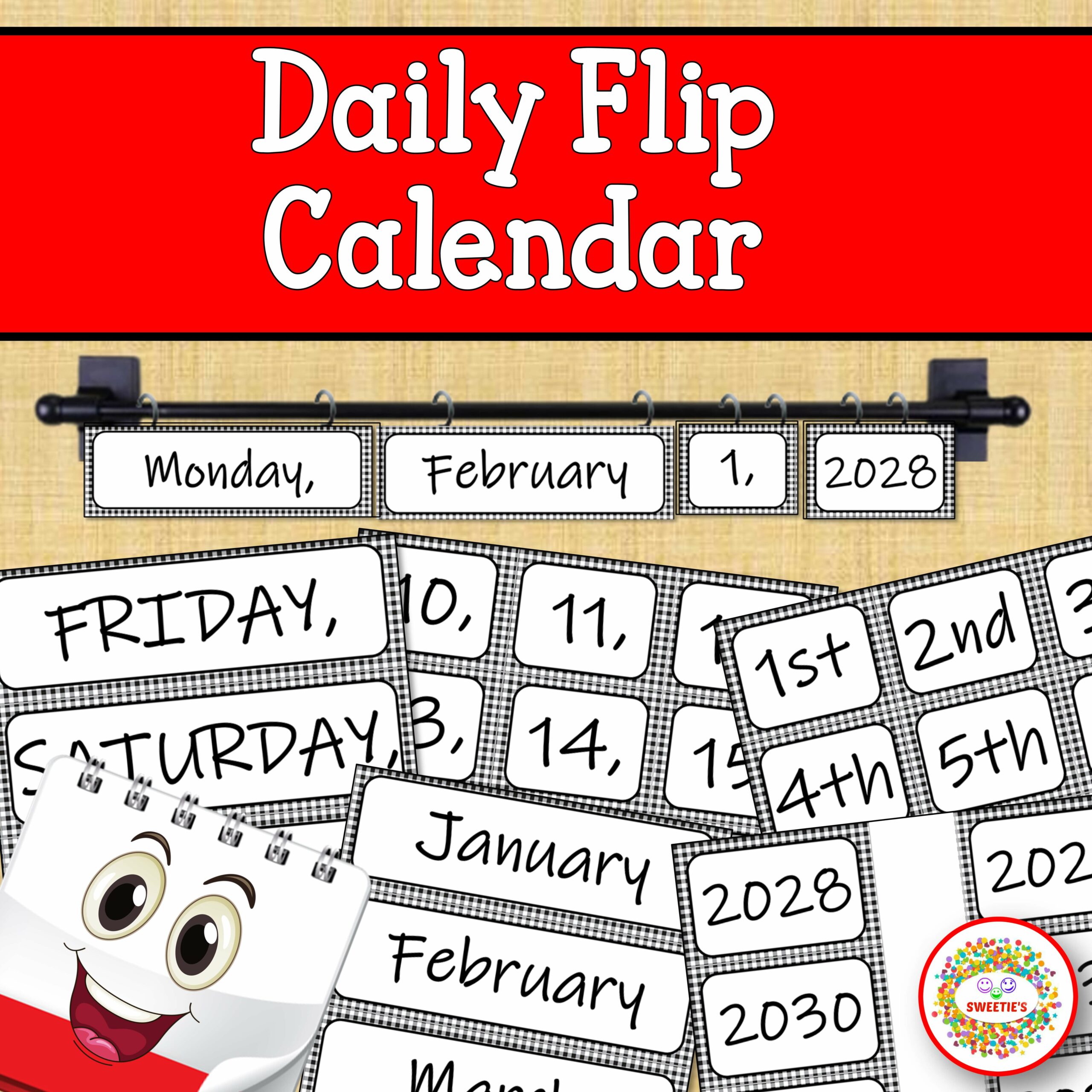 Daily Flip Calendar 2022 to 2051 Black and White PlaidTheme | Made By ...