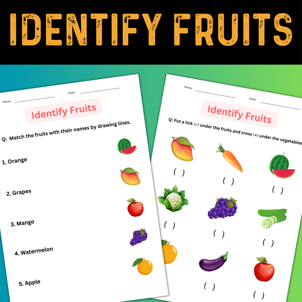 printable matching and Identify fruits worksheet for kindergarten ...