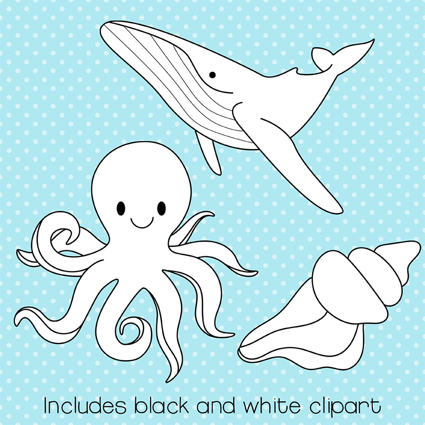 Ocean Animals Clipart - Sea Life Clip Art - Commercial Use OK | Made By ...