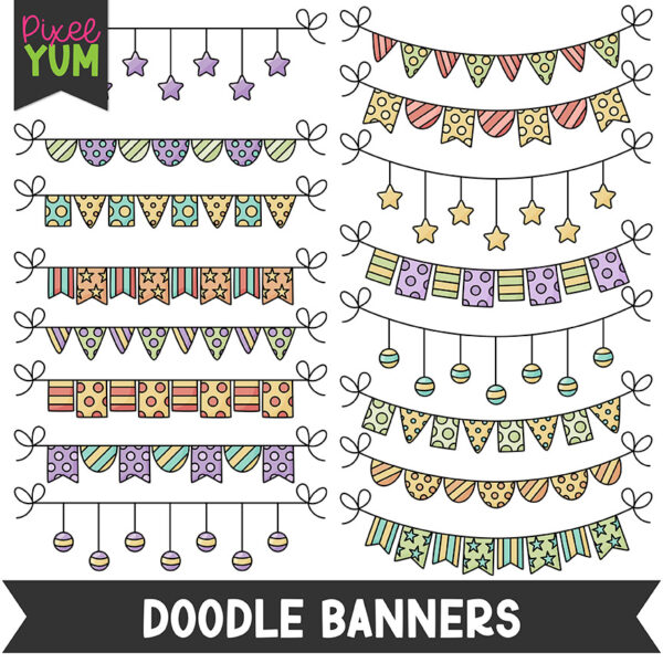 Doodle Banners Clipart - Pennant Clip Art - Commercial Use OK | Made By ...