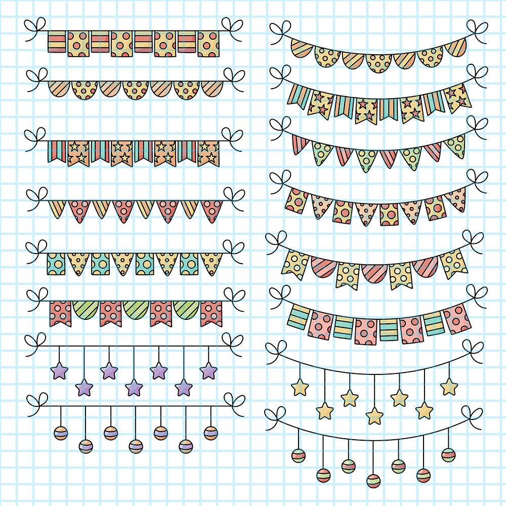 Doodle Banners Clipart - Pennant Clip Art - Commercial Use OK | Made By ...