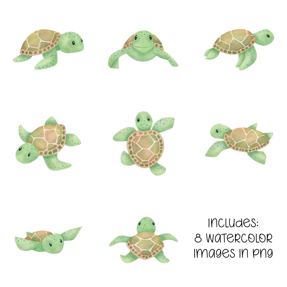 Watercolor Sea Turtles Clipart - Commercial Use OK | Made By Teachers