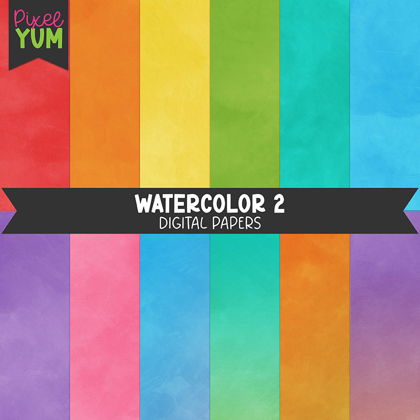 Watercolor 2 Digital Papers - Rainbow Colors - Commercial Use OK | Made ...