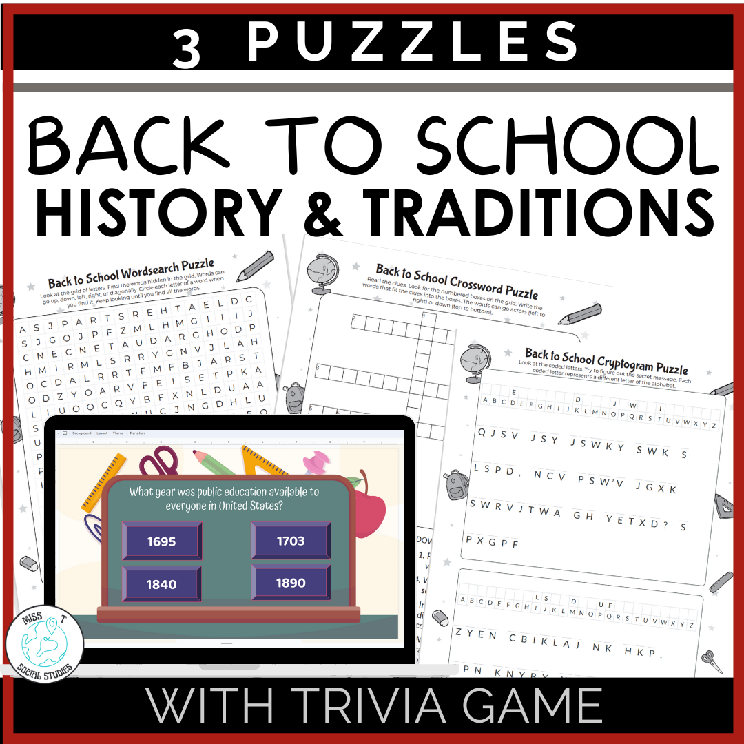 Back to school traditions and history: social studies puzzles word ...