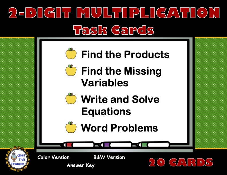 2-Digit Multiplication Task Cards - School Theme | Made By Teachers