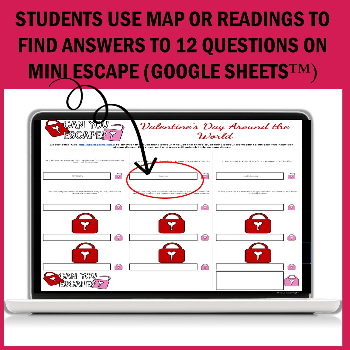 Valentine's Day Around the World Mini Escape Activity : Social studies ...