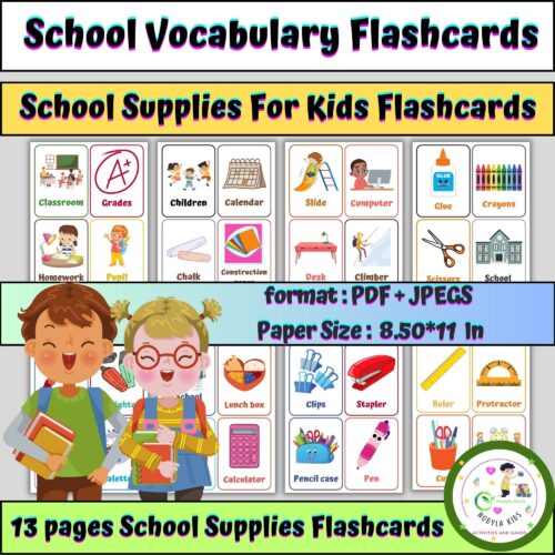 School Vocabulary Flash cards Back to School | School Supplies For Kids ...