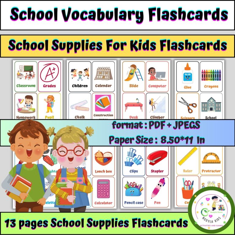 School Vocabulary Flash cards Back to School | School Supplies For Kids ...