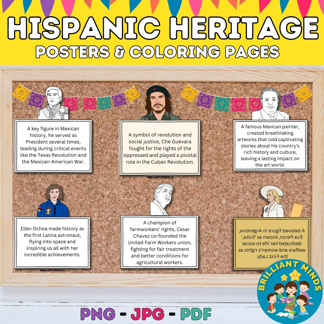 Hispanic Heritage Month Colorful Posters and Coloring | Bulletin Board ...