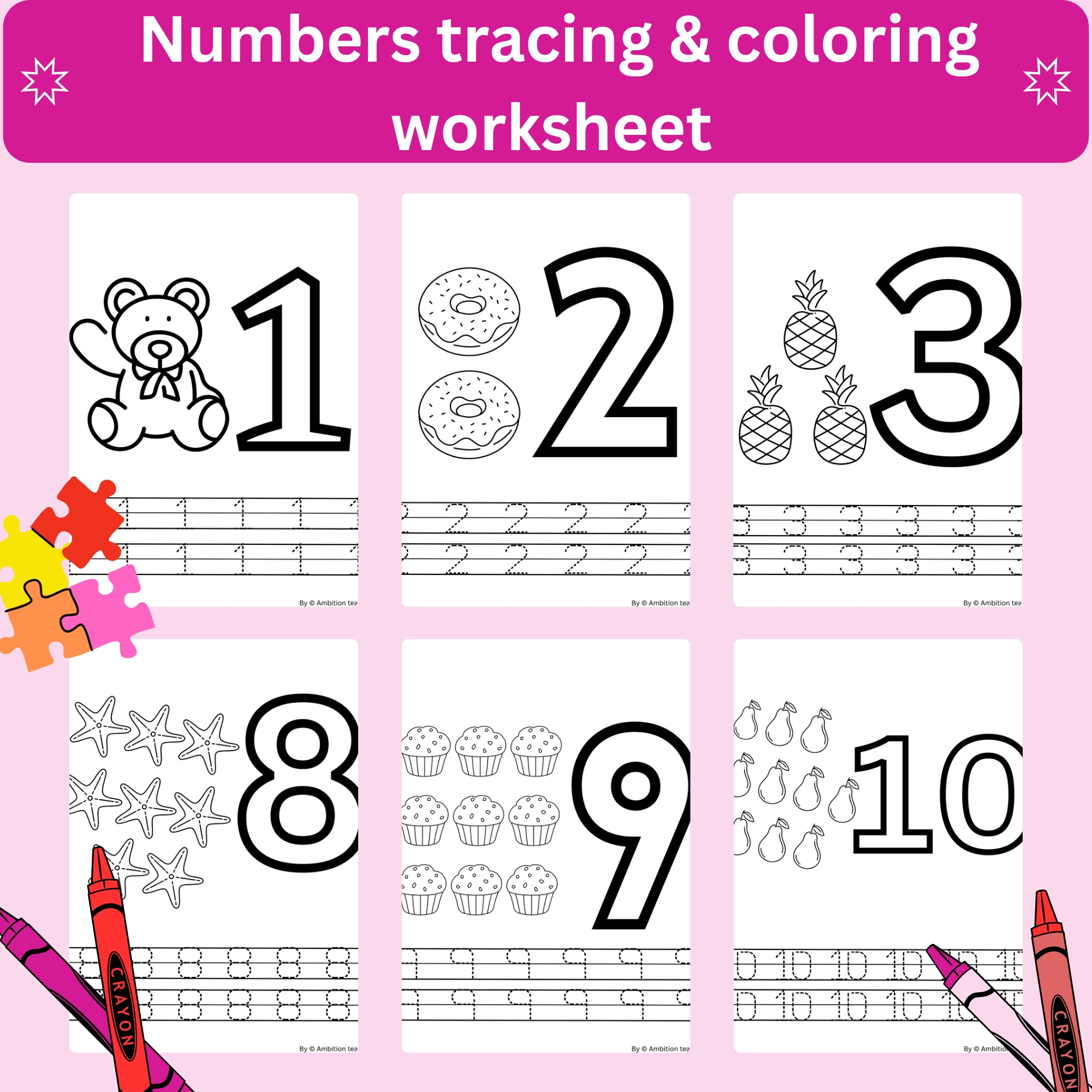 TRACING and COLORINS NUMBERS 1-10 | Made By Teachers