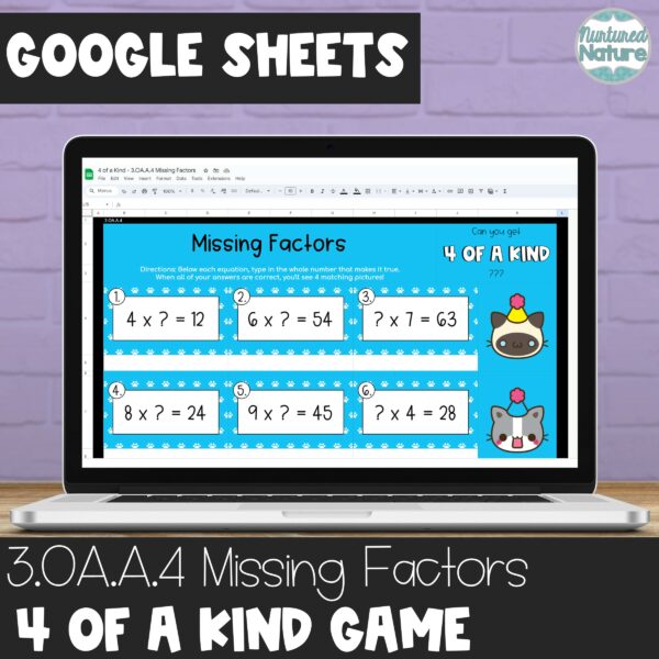 3.OA.A.4 Unknown in Multiplication - Missing Factors - 4 of a Kind Game ...