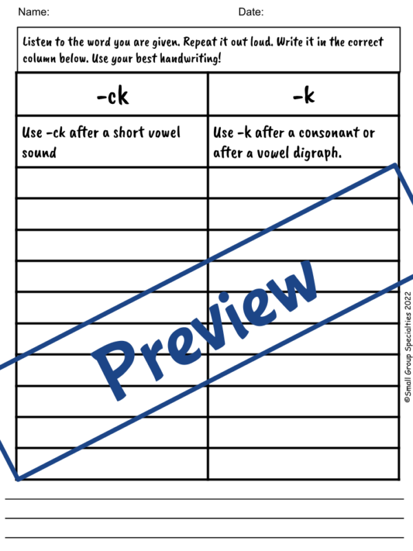 Final /k/ with "ck" and "k" - Differentiated Sorting Activities | Made ...