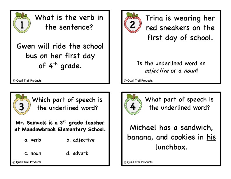 Parts of Speech Task Cards - School Theme | Made By Teachers