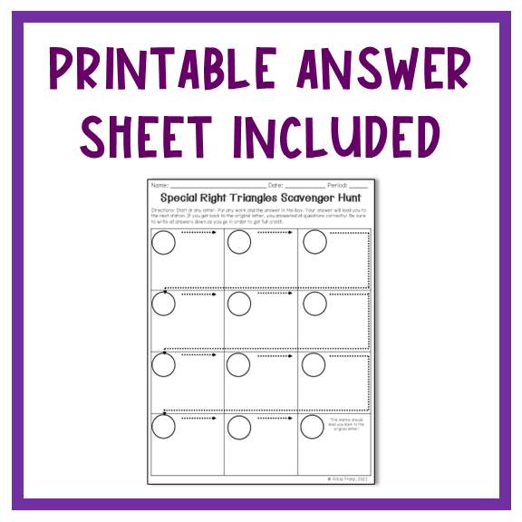 Special Right Triangles Activity Printable Scavenger Hunt - Made By ...