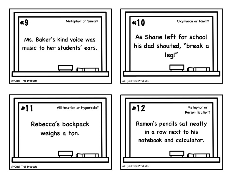 Ela Figurative Language Task Cards School Theme Made By Teachers