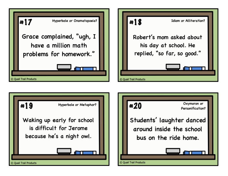 ELA Figurative Language Task Cards - School Theme | Made By Teachers