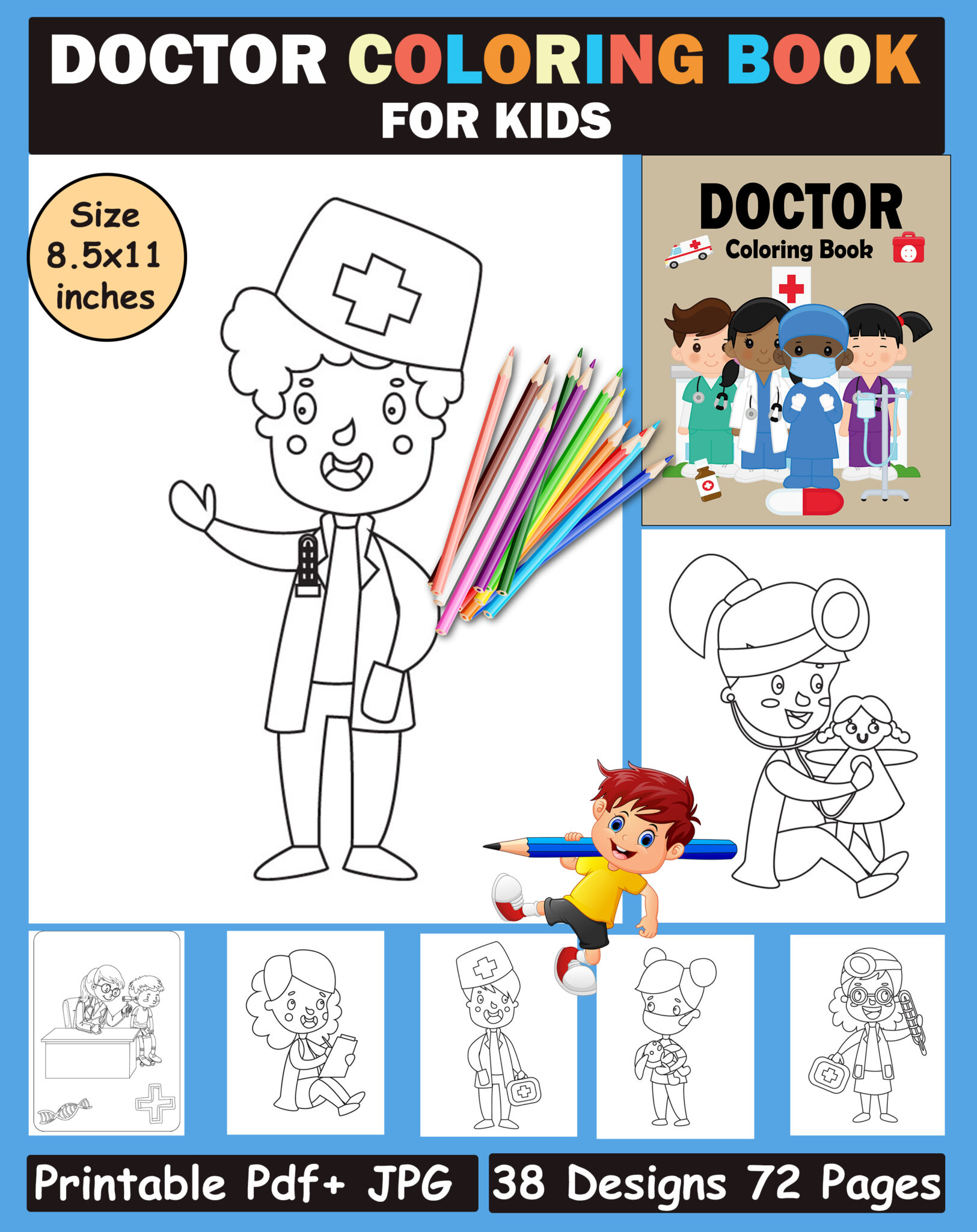 Doctor Coloring Book For Toddlers And Kids Featuring Doctor Career ...