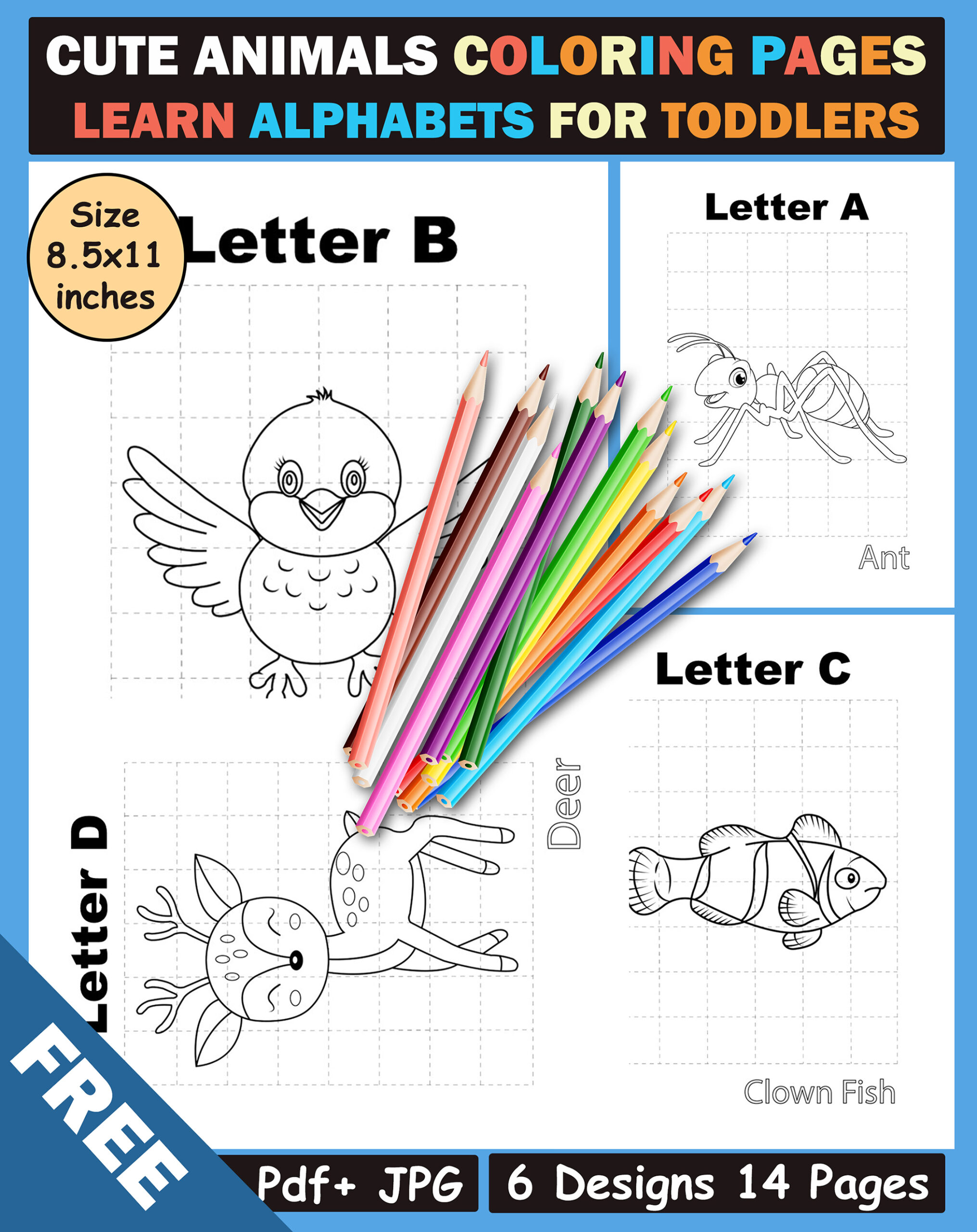 Learn Alphabets And Color - With Cute Animals Coloring Book For ...