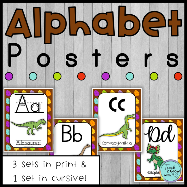Alphabet Posters Dinosaurs A-Z with Dinosaur Eggs Border Classroom ...
