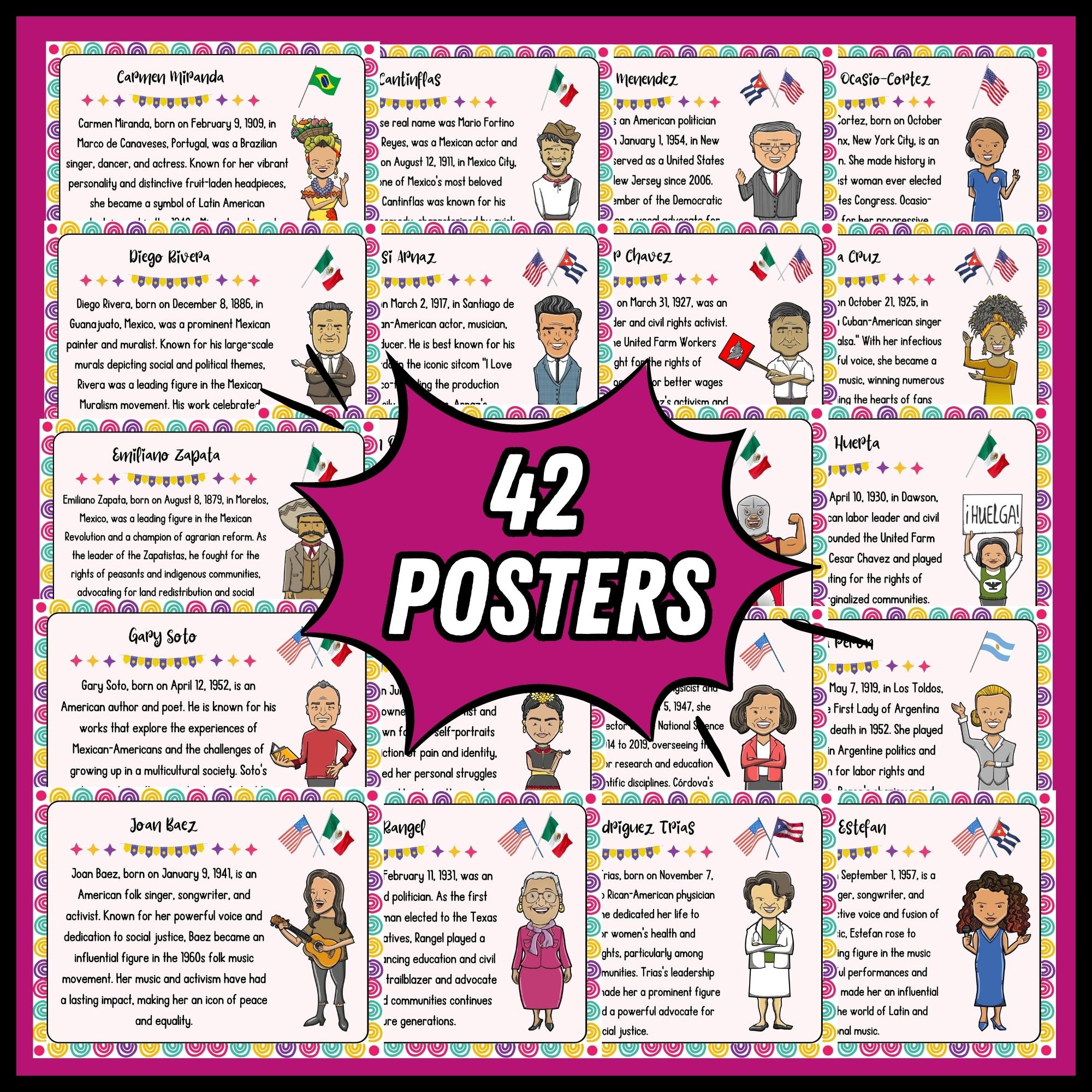 Hispanic and Latino Leaders Biography Posters - Hispanic Heritage Month ...